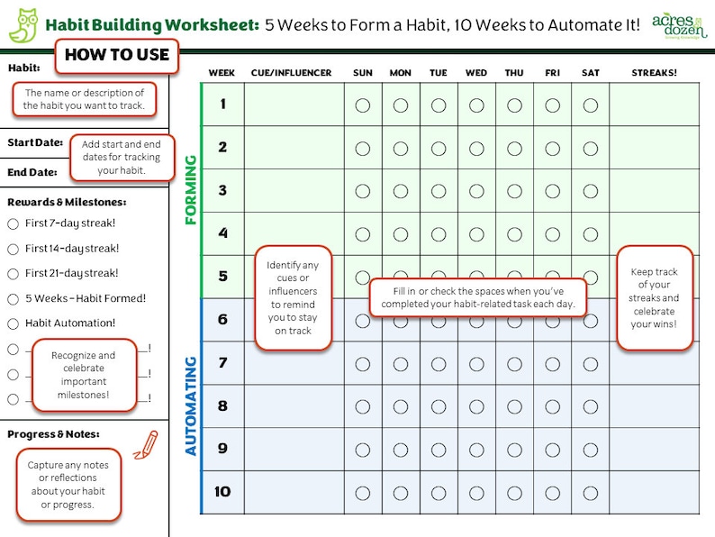 Habit Building and Tracking Worksheet - Etsy