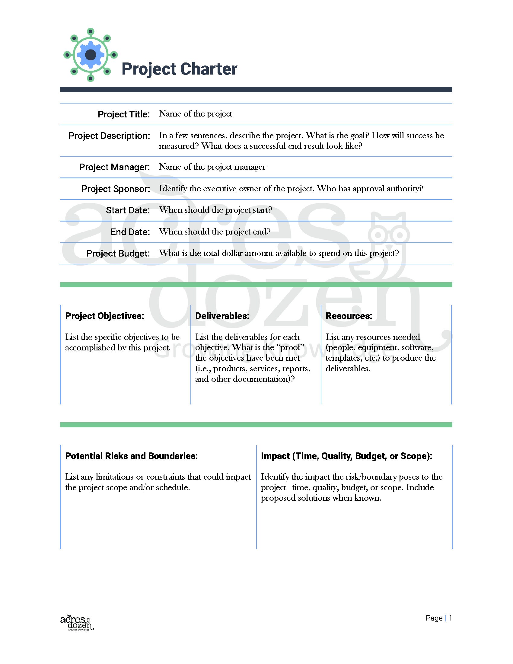 Project Management: Project Charter Template digital Download - Etsy