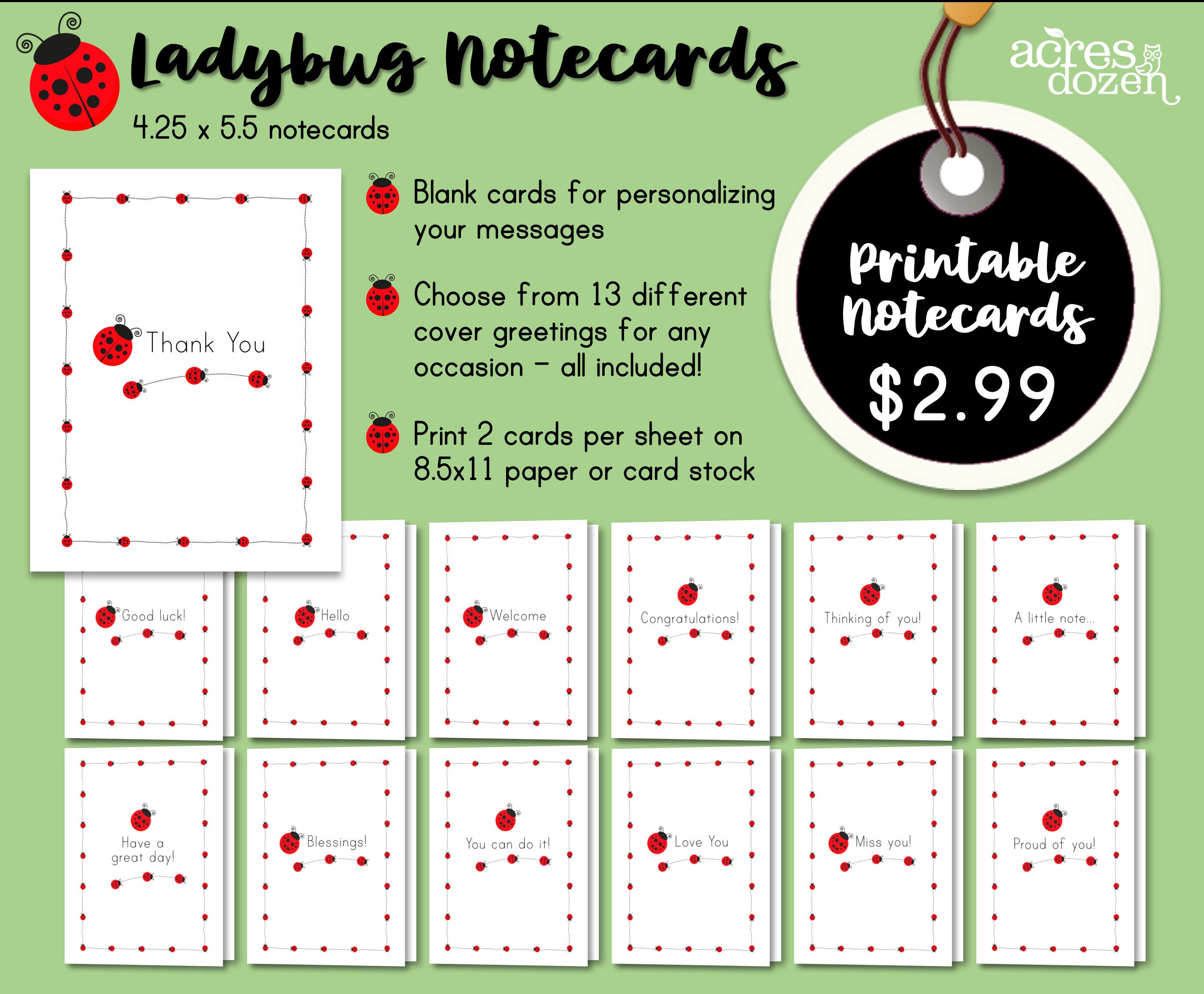 Printable Ladybug Notecards Blank Inside - Etsy