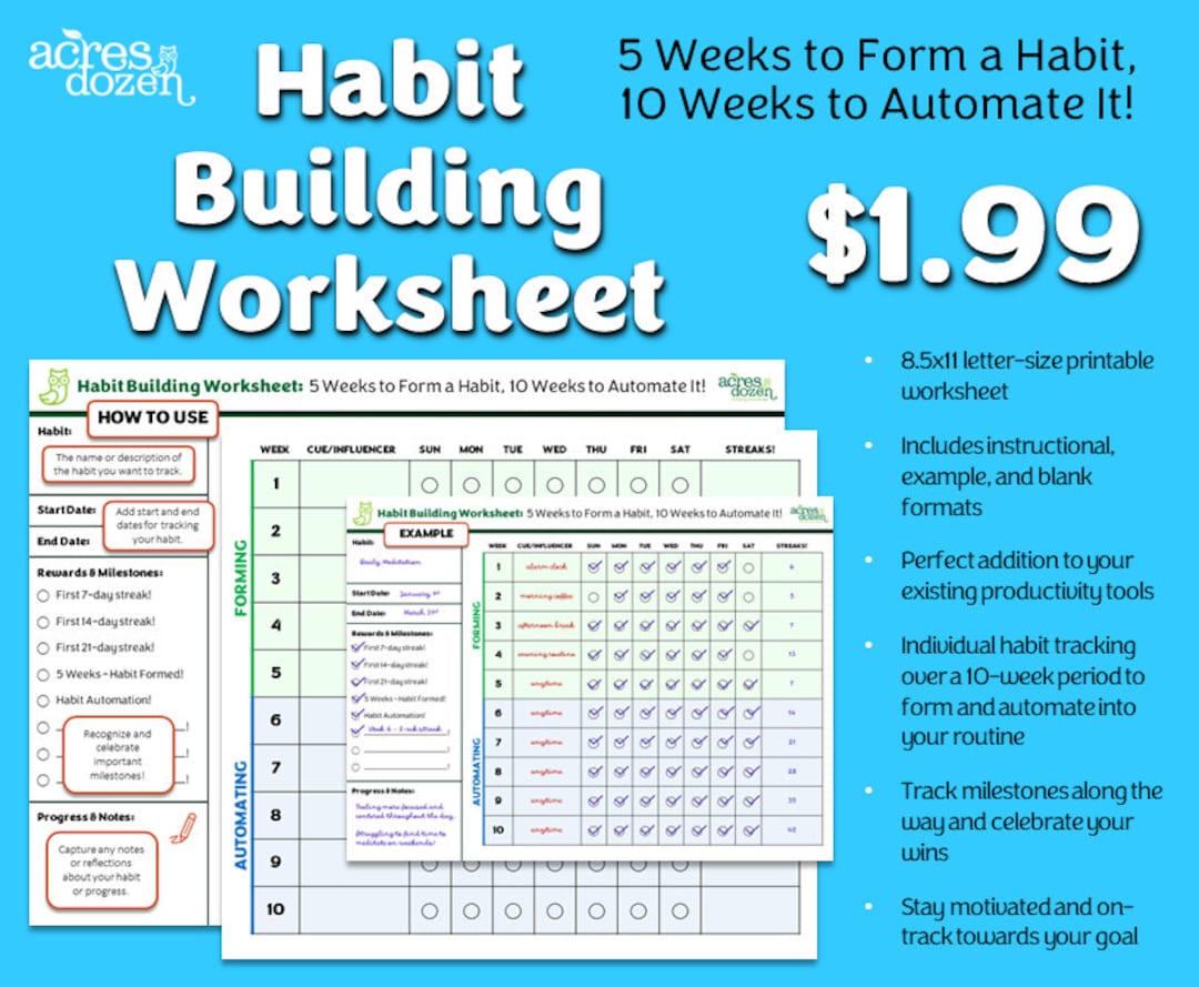 Habit Building and Tracking Worksheet - Etsy