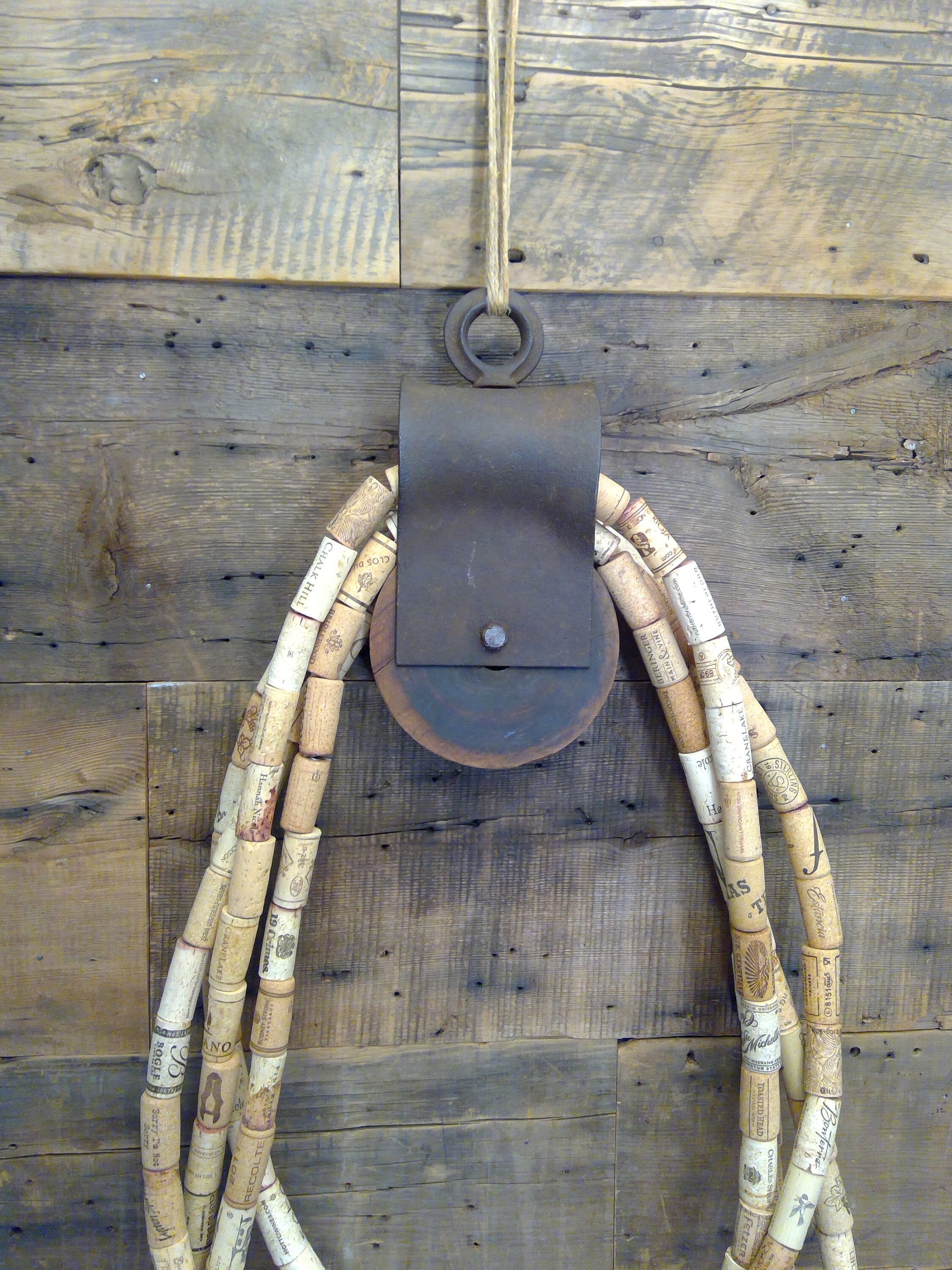 Rustic Barn Pulley With Wine Cork Rope - Etsy
