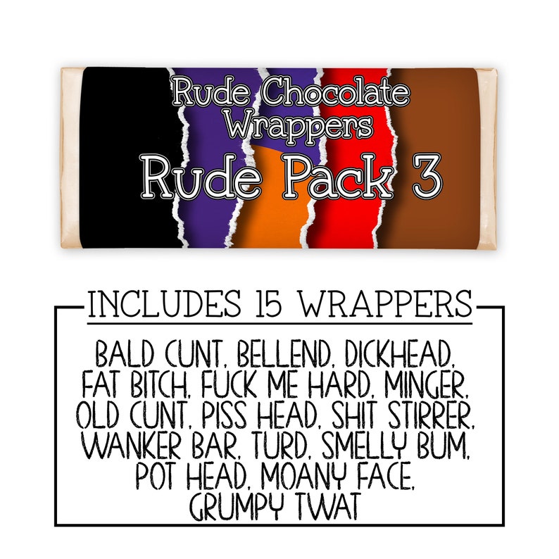 Pack 3 Rude Insults Printable Chocolate Bar Wrapper Novelty - Etsy