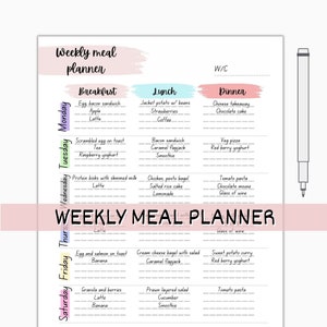 Weekly Meal Planner PLUS Shopping List AND Food Diary | PRINTABLE ...