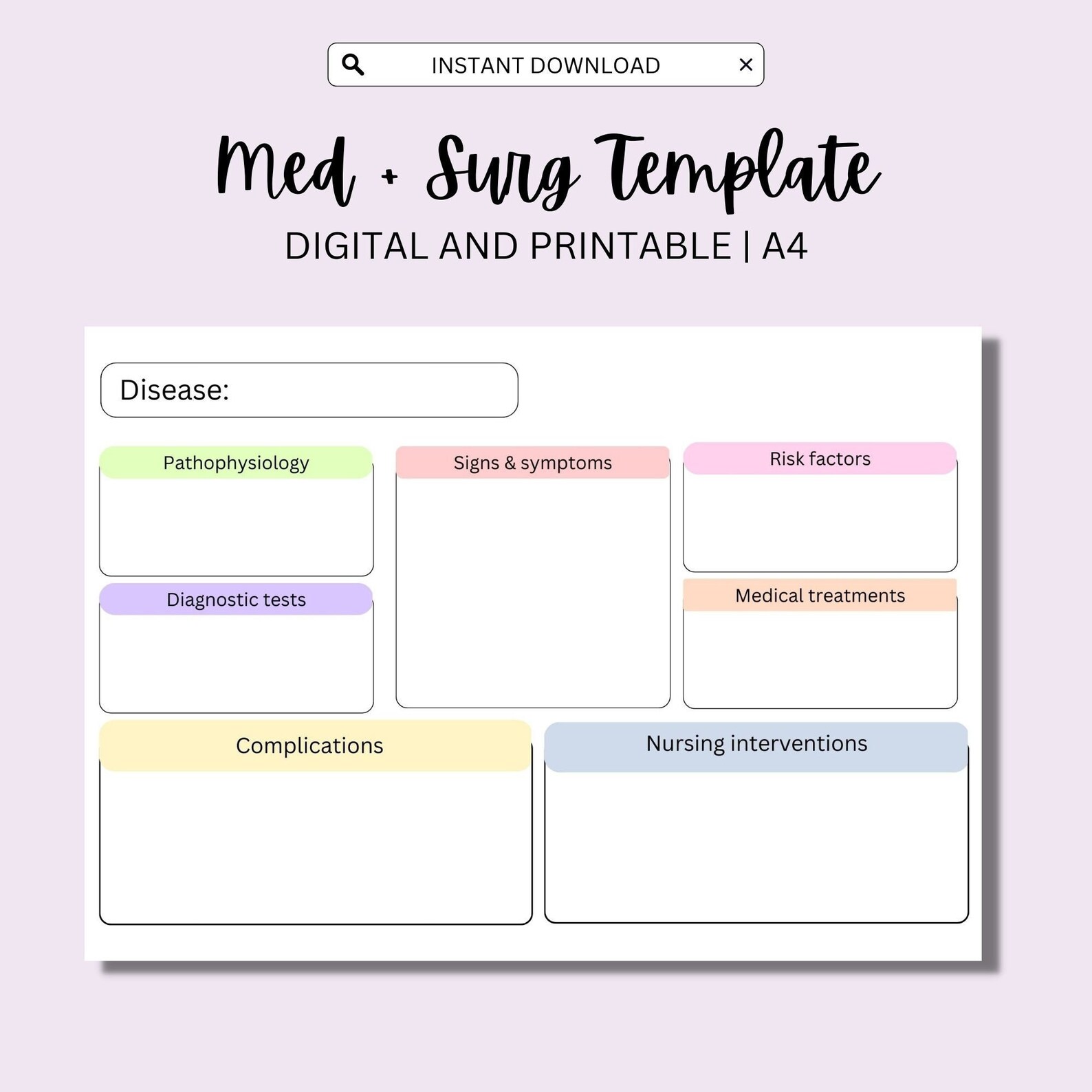Med Surg Study Template Printable, Pathophysiology Template, Medical ...