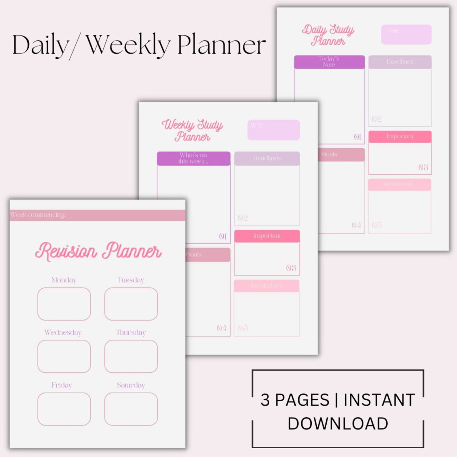 PRINTABLE Daily Weekly Planners | REVISION Planner | DEADLINE Planner ...