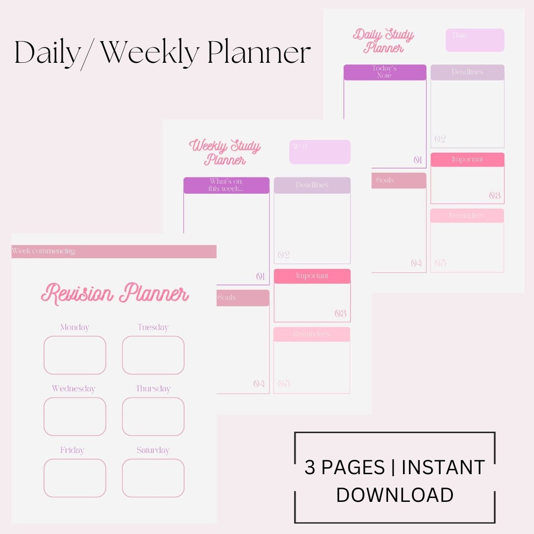 PRINTABLE Daily Weekly Planners REVISION Planner DEADLINE - Etsy