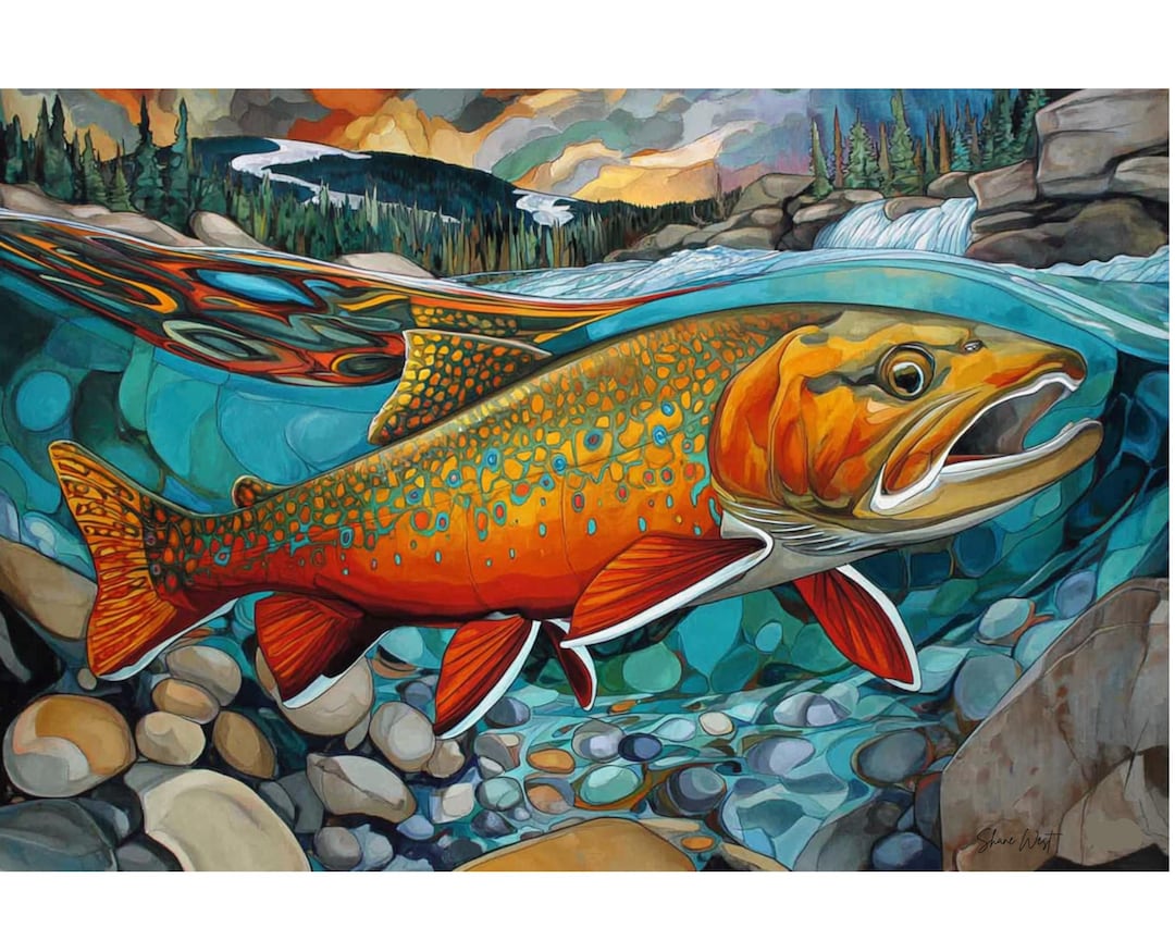 Rocky Bottom Brookie Abstract Brook Trout Wall Art, Mountain Stream ...