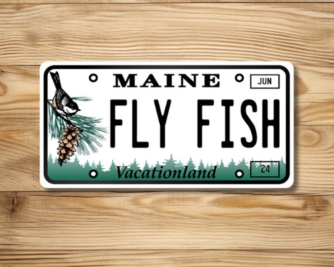 Maine FLY FISH License Plate Sticker, Great Fly Fishing Gift, 2 Sizes ...