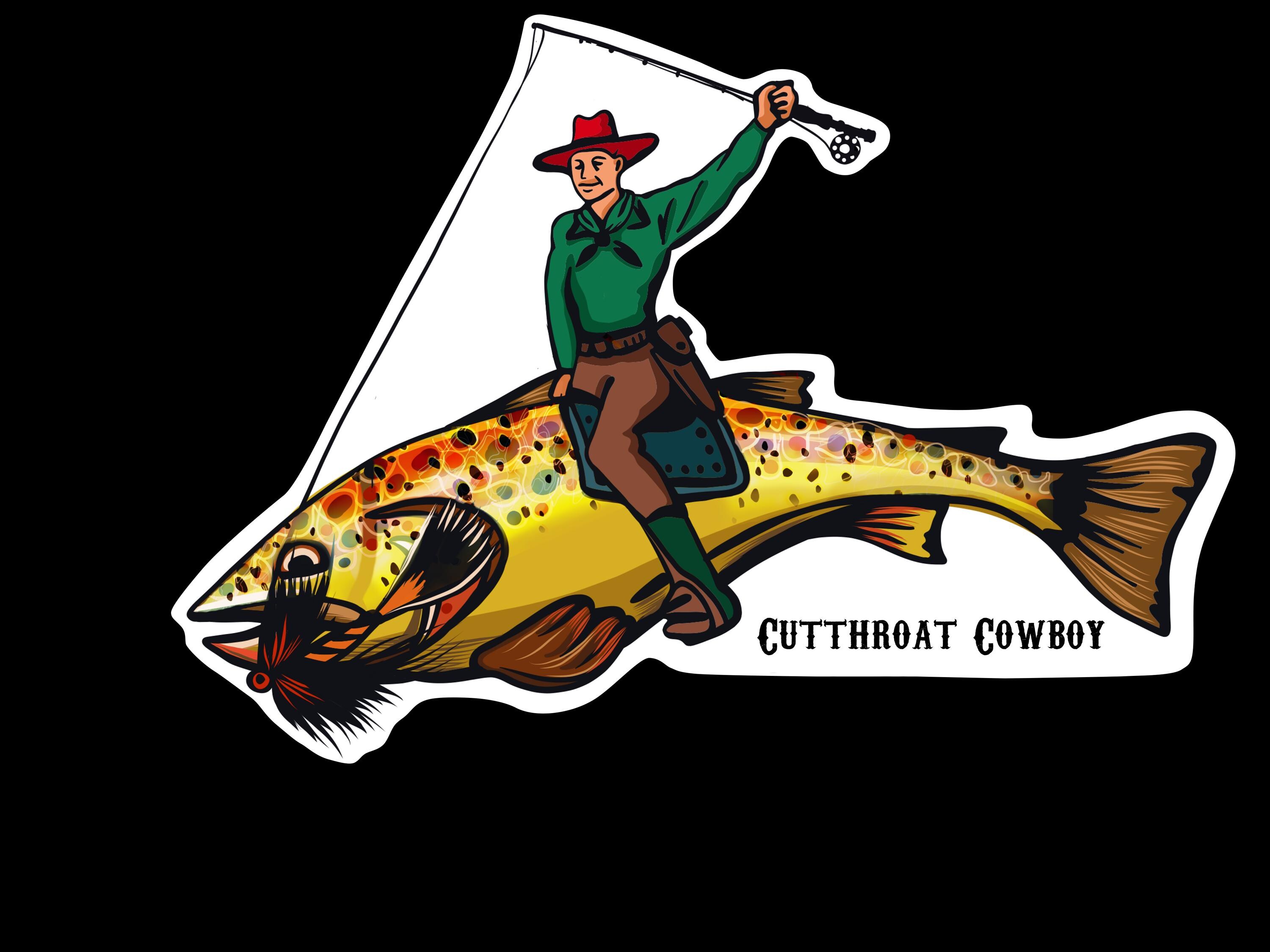 Cutthroat Cowboy Fly Fishing Sticker Decal Waterproof Vinyl Great Fly ...