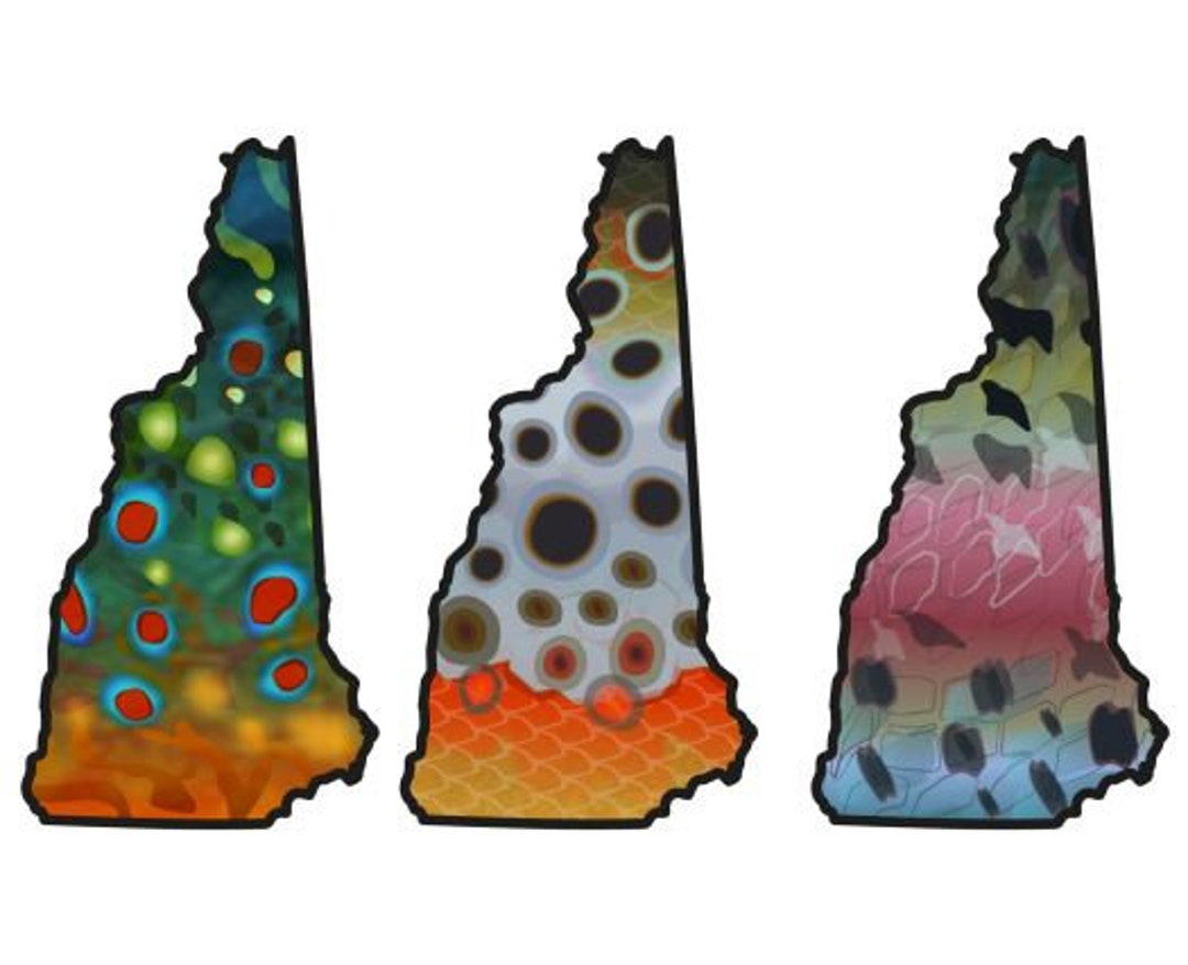 New Hampshire 3-sticker Set Fishing Bumper Sticker Decal Set Waterproof ...