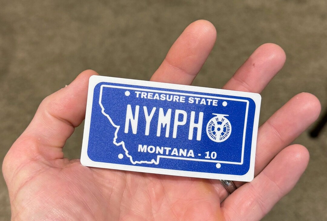 Montana NYMPHO Classic License Plate Fly Fishing Bumper Sticker 2 Sizes ...