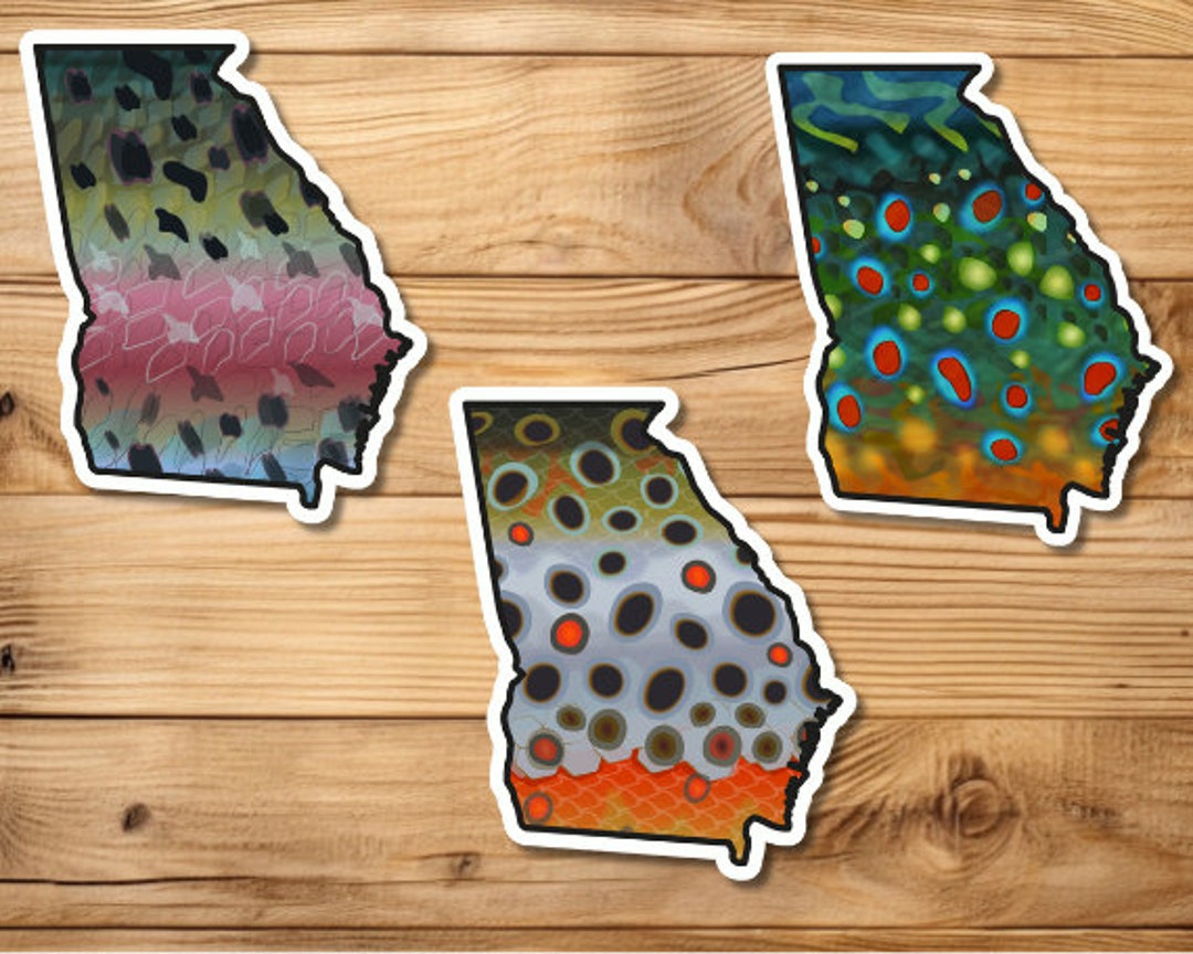 Georgia Trout Fly Fishing 3-sticker Set, Waterproof Vinyl, Great Gift ...