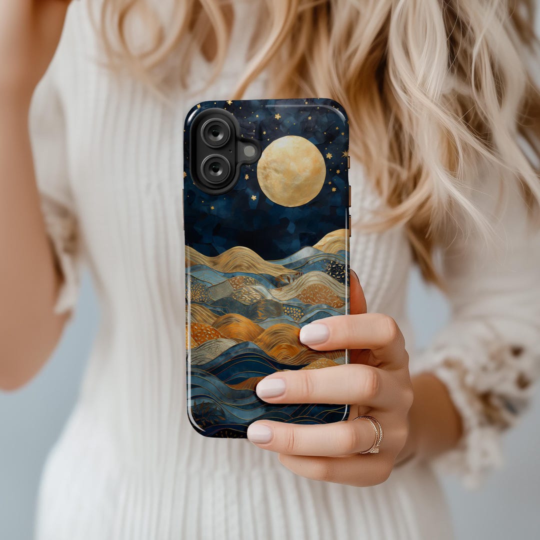 Celestial Moon & Stars Mountain Phone Case: iPhone 16e 16 15 Plus 14 Pro Max Magsafe, Samsung ...