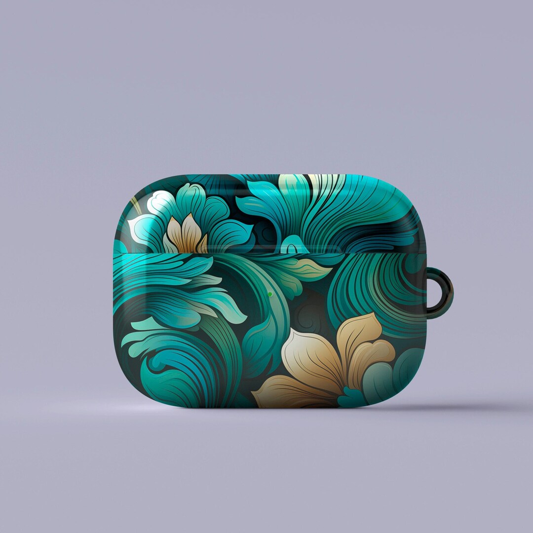 Teal Floral Swirl AirPod Pro Case AirPod Case 1 2 AirPod Case 1st Gen teal-floral-swirl-airpod-pro-case-airpod-case-1-2-airpod-case-1st-gen
