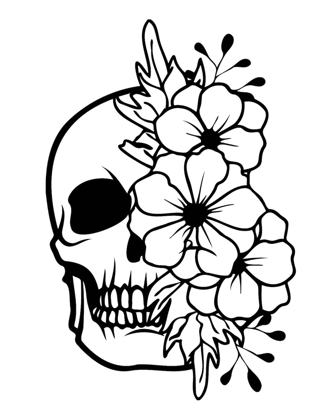 Skull With Half Face Roses Instant Digital Download - Ai-eps-png-svg ...
