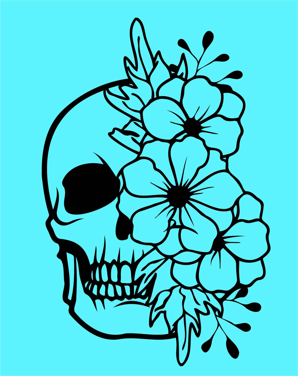 Skull With Half Face Roses Instant Digital Download - Ai-eps-png-svg - Etsy