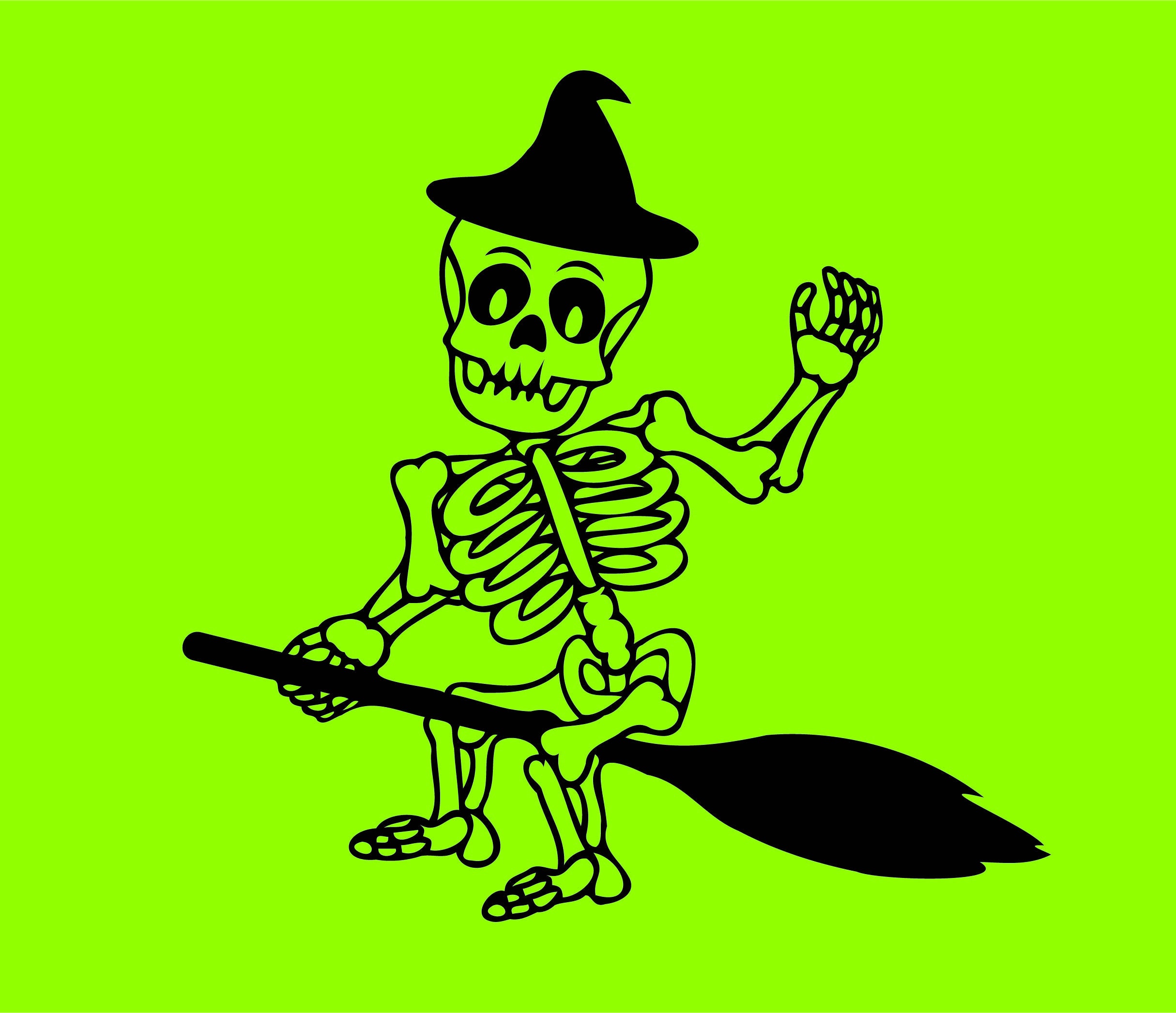 Skull Skeleton, Skeleton on Flying Broom, Witch Skeleton, Halloween ...