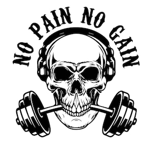 Skull With Headphones,skull Lifting Weights, Gym Skull, Skull,no Pain ...