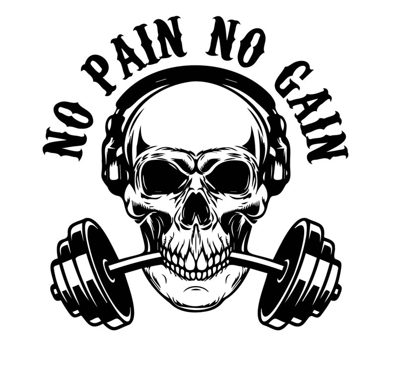 Skull With Headphones,skull Lifting Weights, Gym Skull, Skull,no Pain ...
