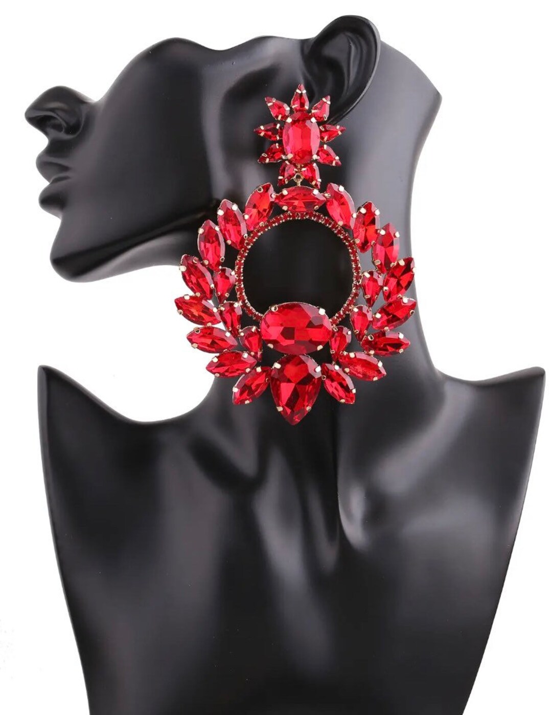 RED Earrings,oversized Earrings,big Round Earrings,red Rhinestone ...