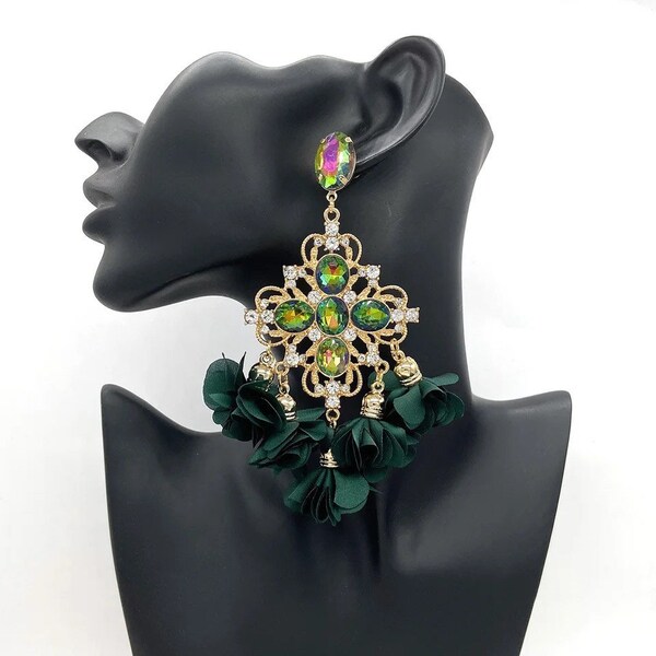 Large Green Earrings - Etsy
