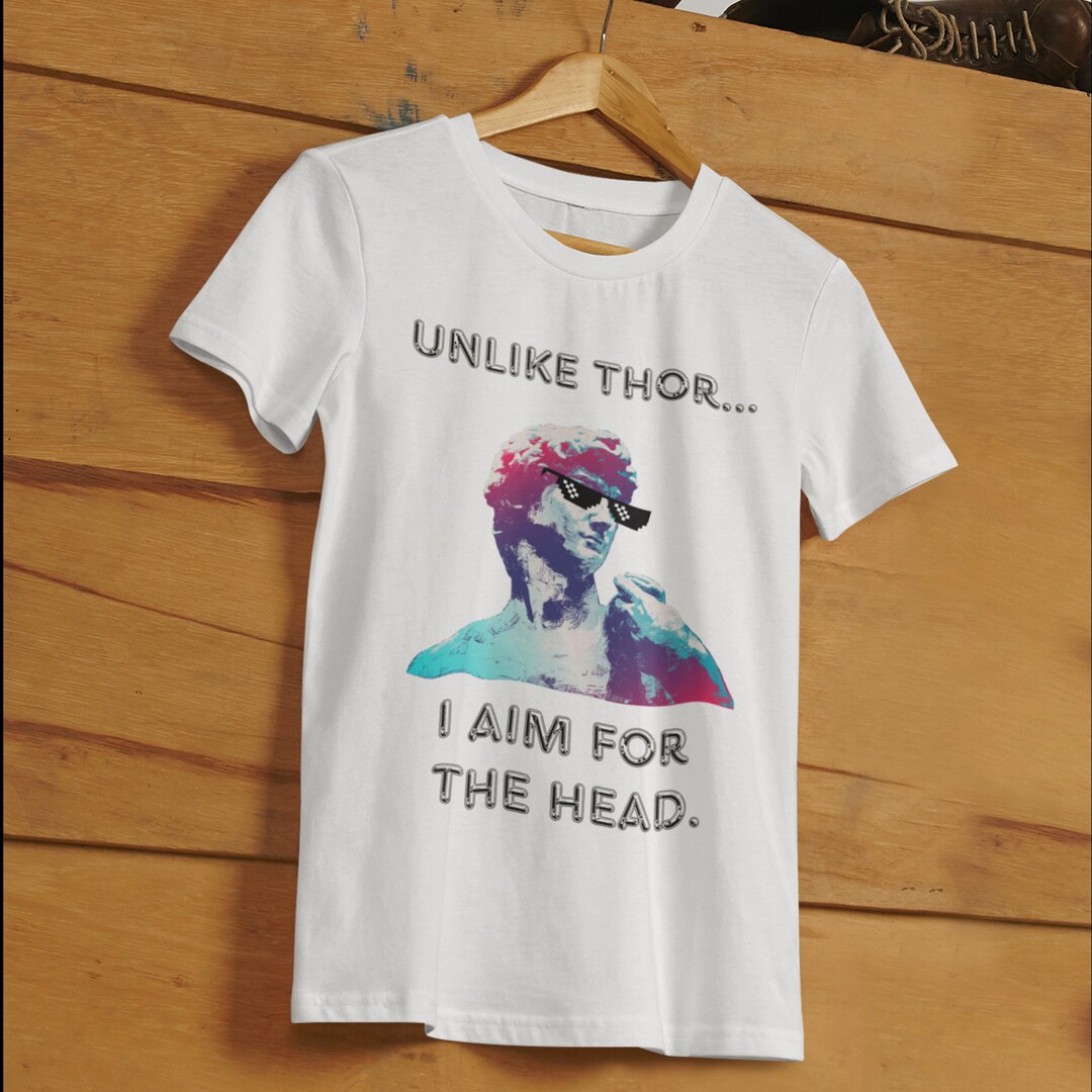 David and Goliath, David of the Bible Tshirt, Aim for the Head, Funny ...