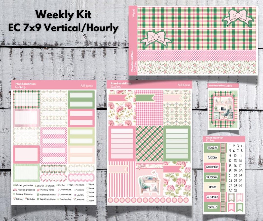 Weekly Vertical/hourly PREPPY PLANNER Sticker Kit for Erin Condren 7x9 ...