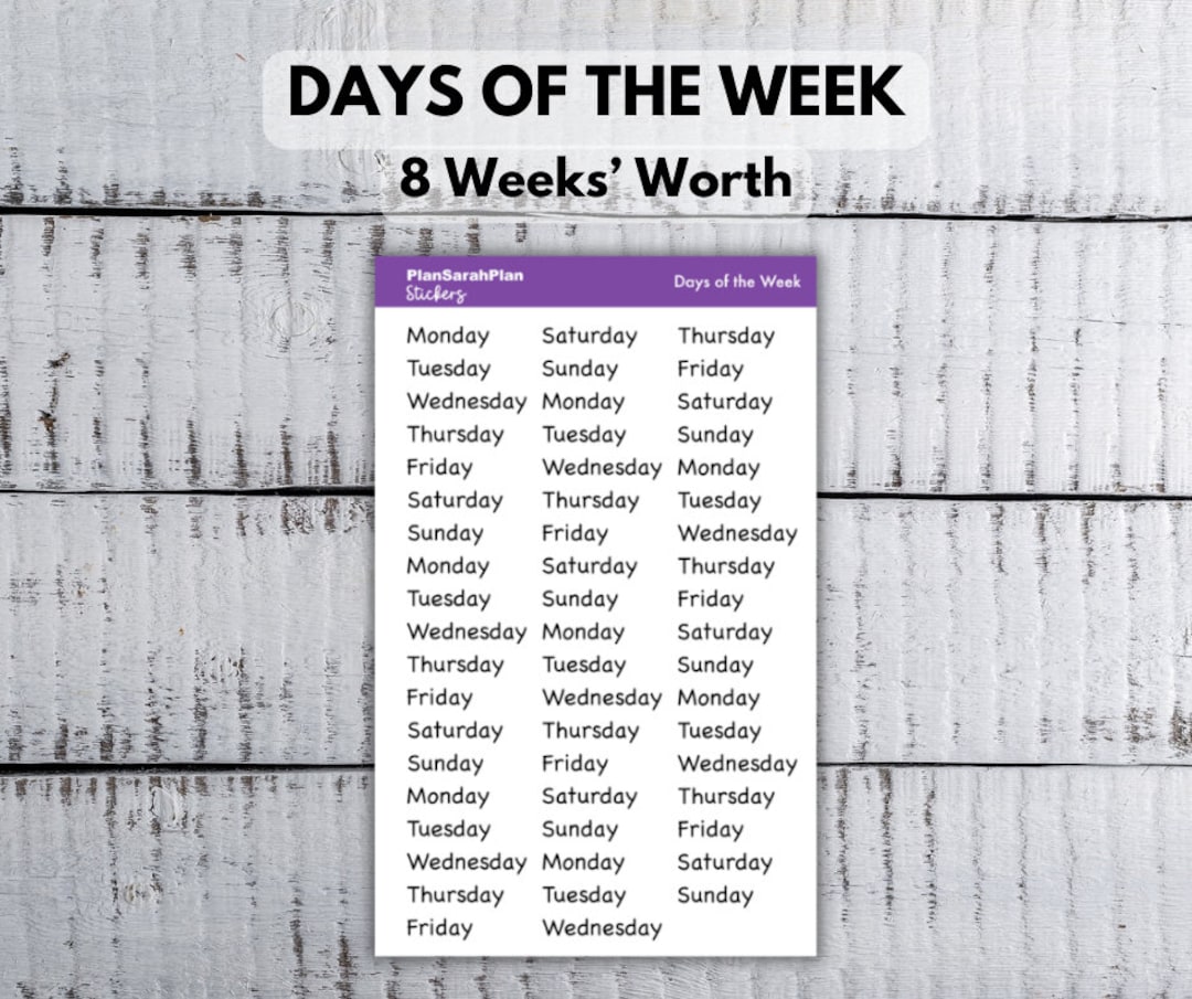 Days of the Week - 8 Weeks - Etsy