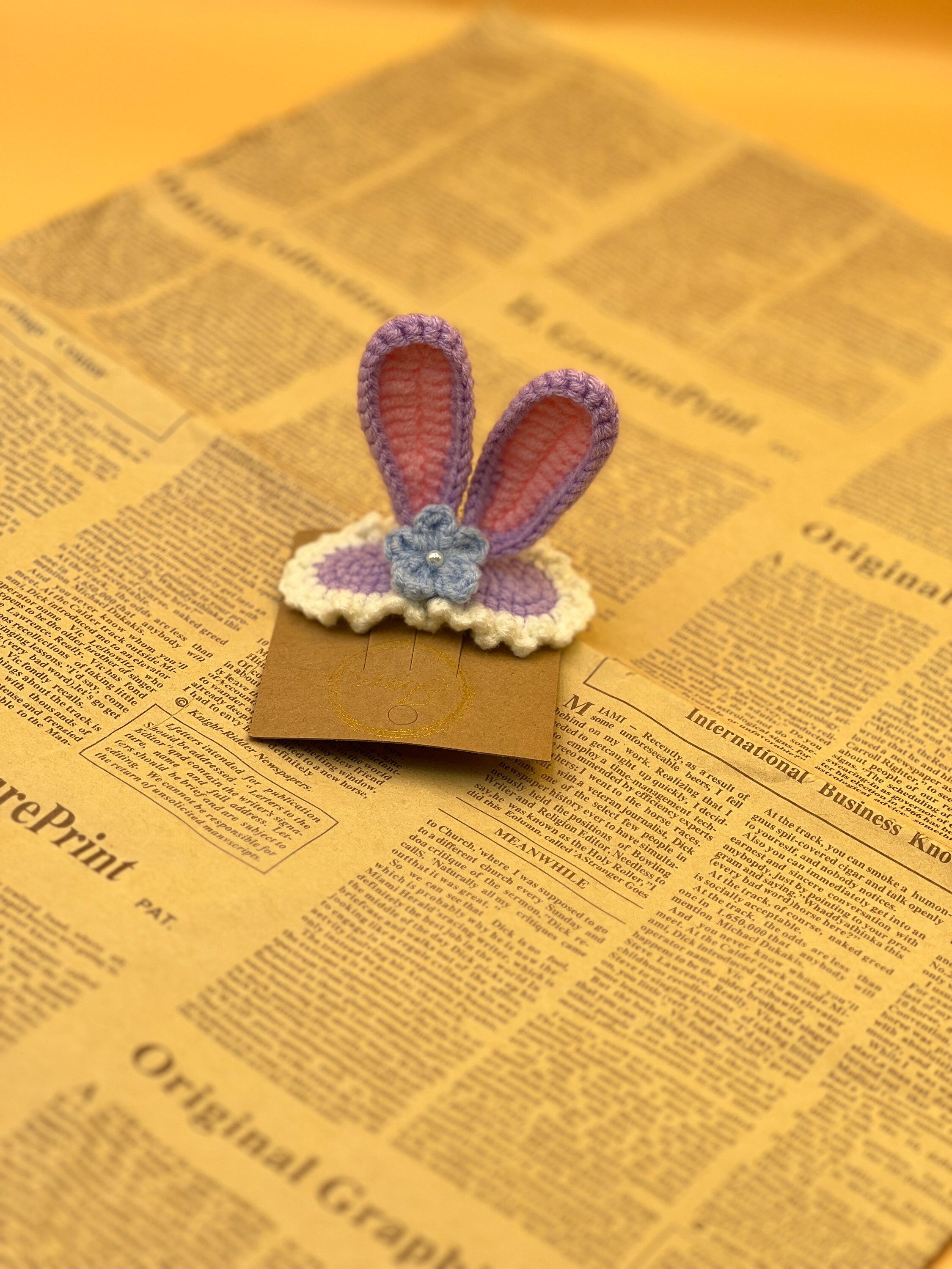 100% Handmade Crochet Bunny Ear Hair Clip Pin Bow/ Special Gift/ 3D ...