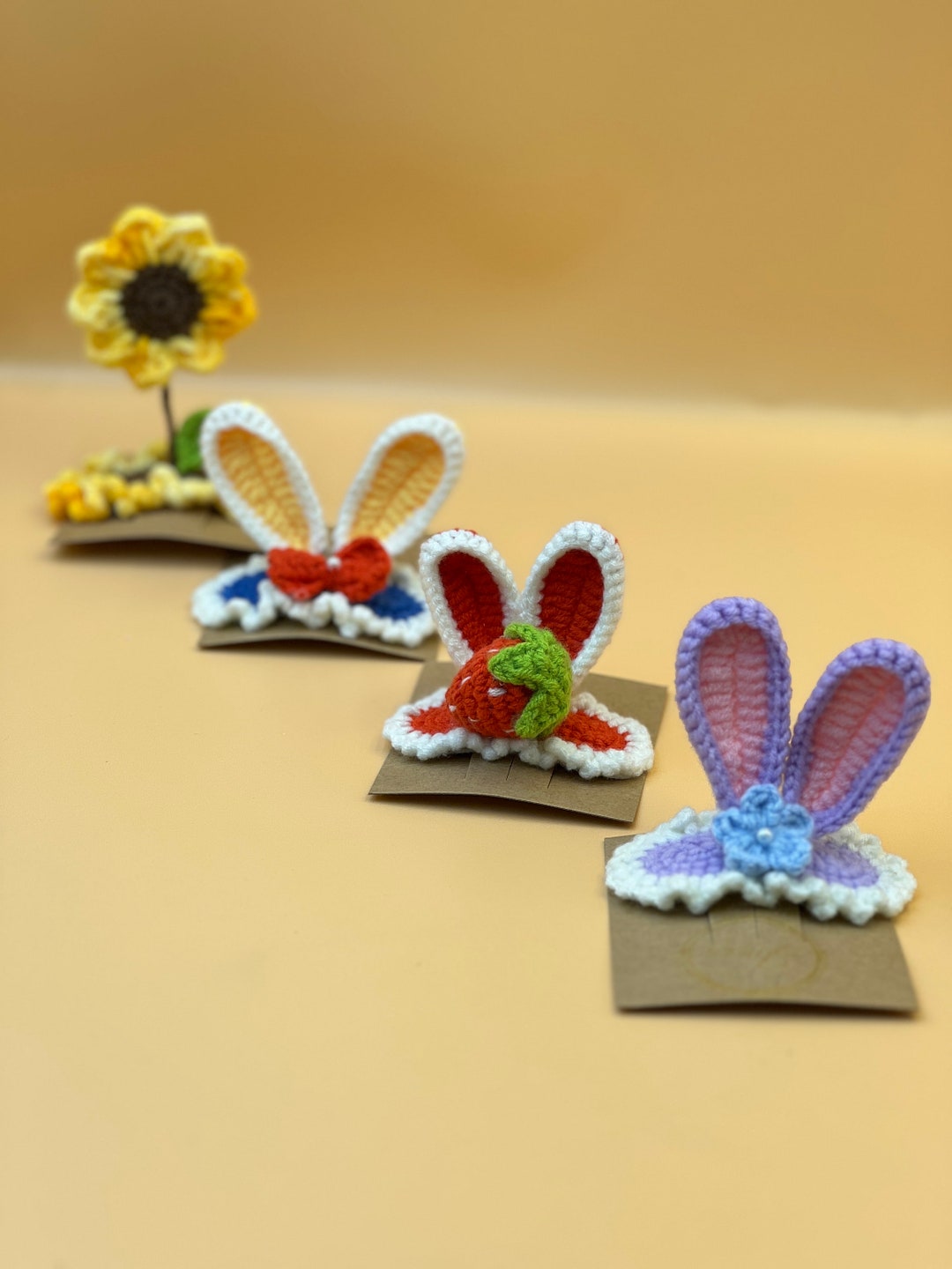 100% Handmade Crochet Bunny Ear Hair Clip Pin Bow/ Special Gift/ 3D ...