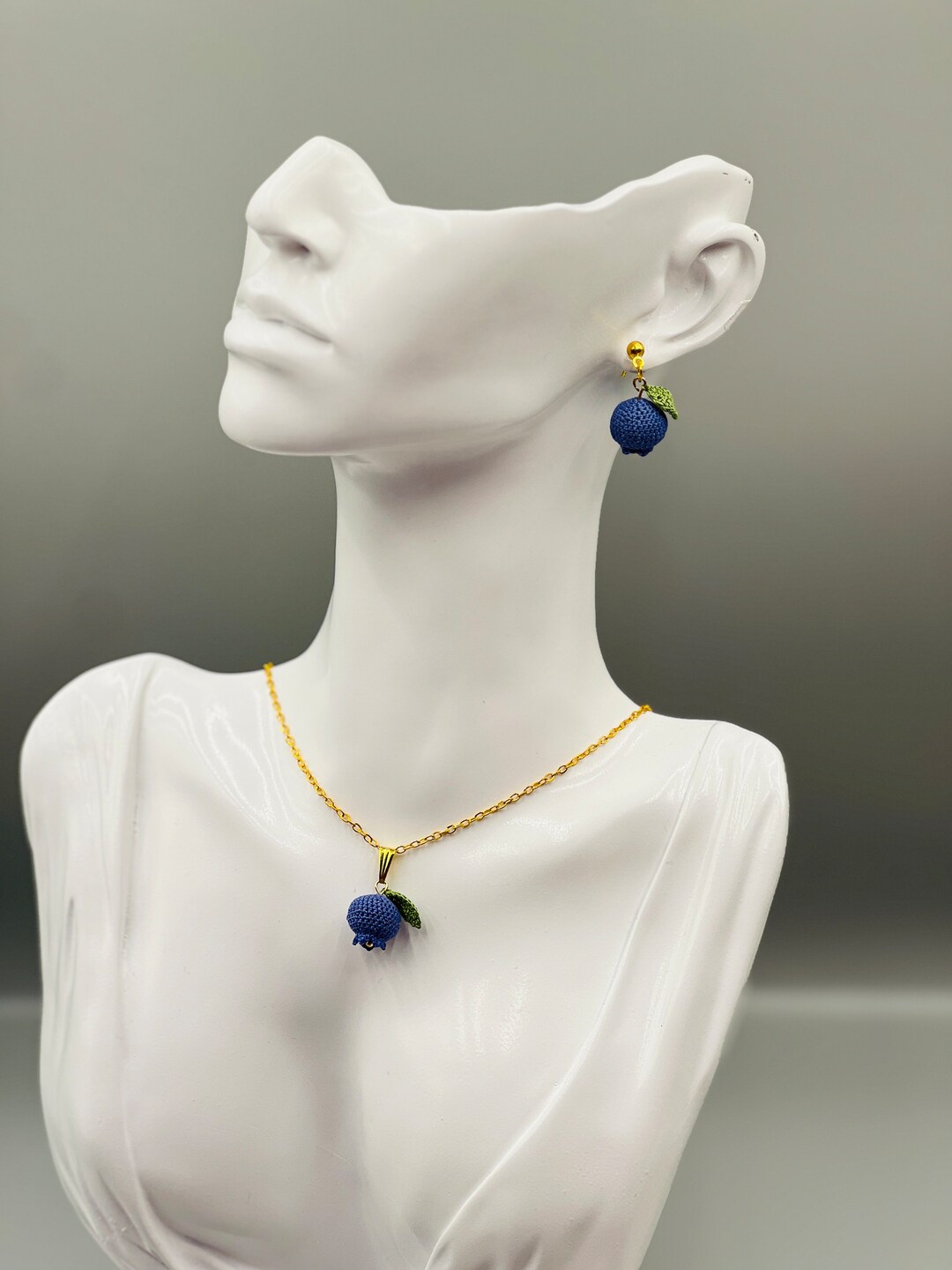 100% Handmade Micro Crochet Blueberry Dangle Earrings/necklace/jewelry ...