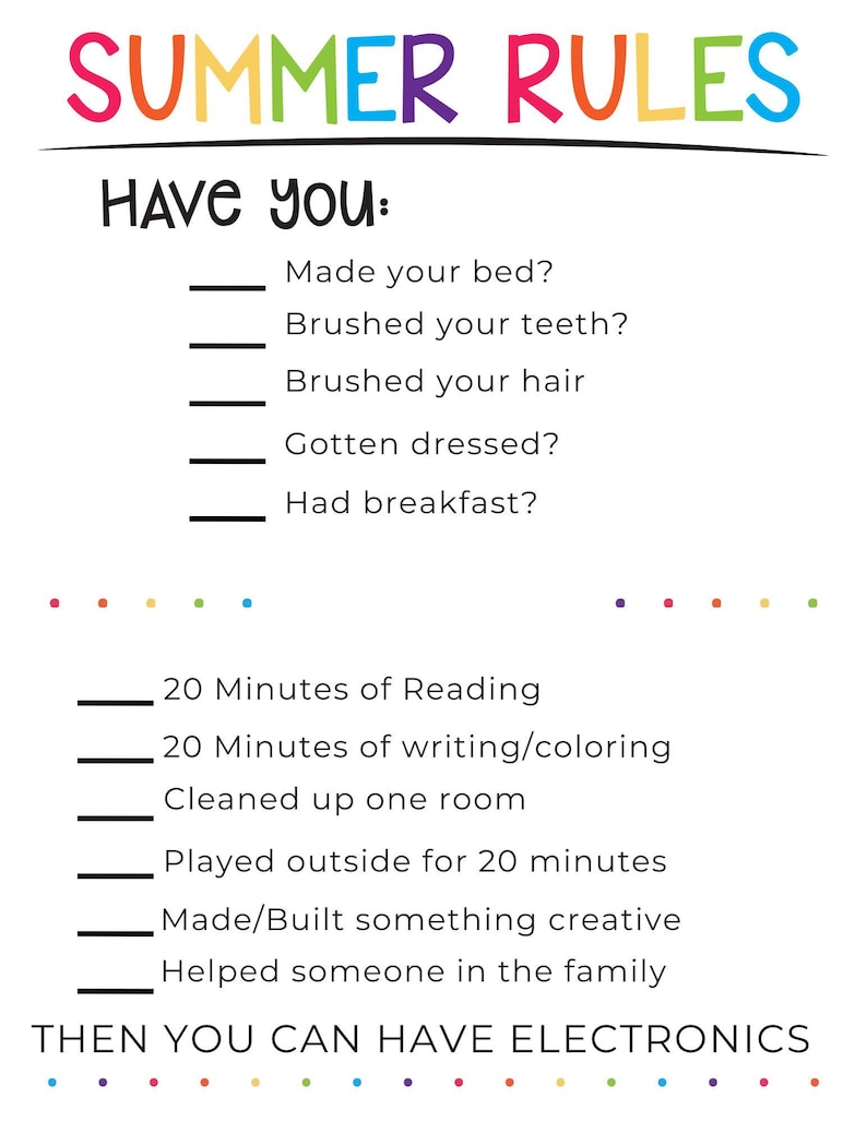 Summer House Rules Printable – Fun & Simple Guidelines for Kids - Etsy
