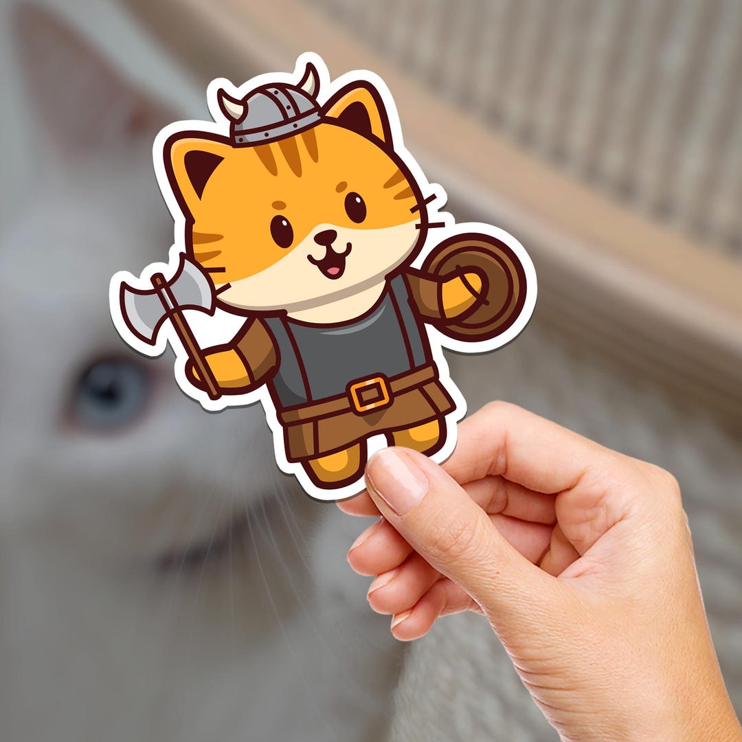 Viking Kitty Cat Sticker: Waterproof Vinyl Decal - Etsy