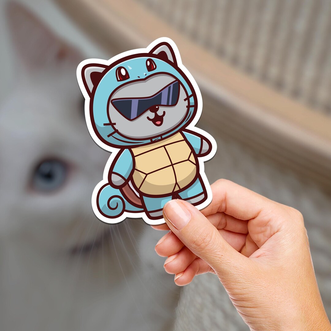 Blue Turtle Anime Kitty Cat Waterproof Vinyl Sticker - Etsy