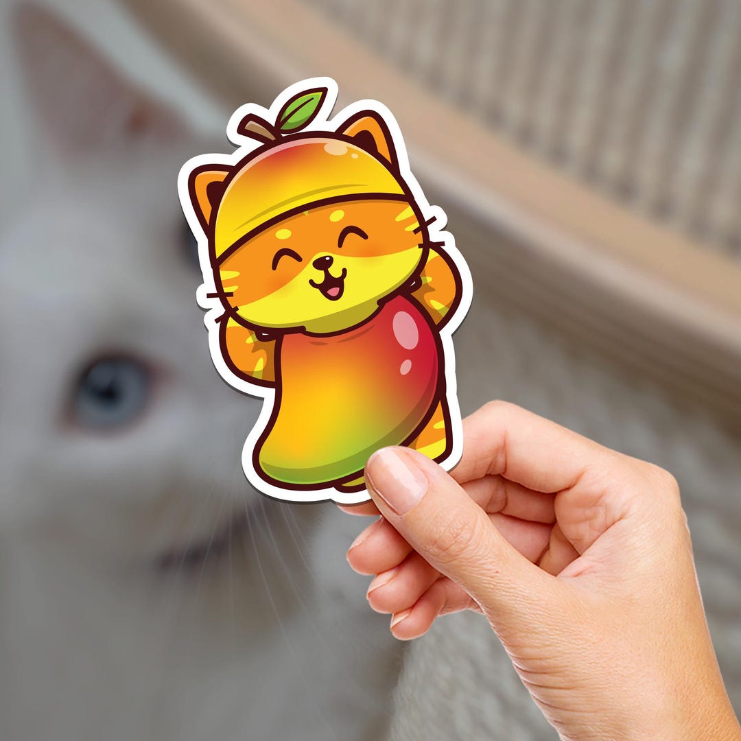 Mango Cat Vinyl Sticker: Waterproof Laptop Decal - Etsy
