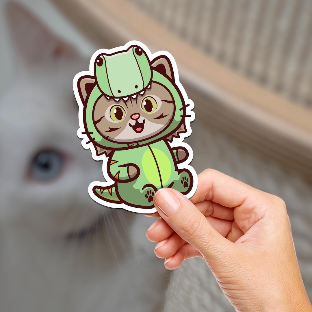 Dinosaur Kitty Waterproof Vinyl Sticker: Laptop, Water Bottle - Etsy