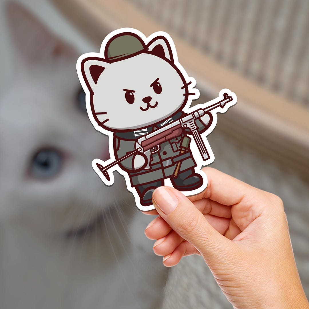 WWII Cat MP40 Vinyl Sticker: Waterproof Laptop Decal - Etsy