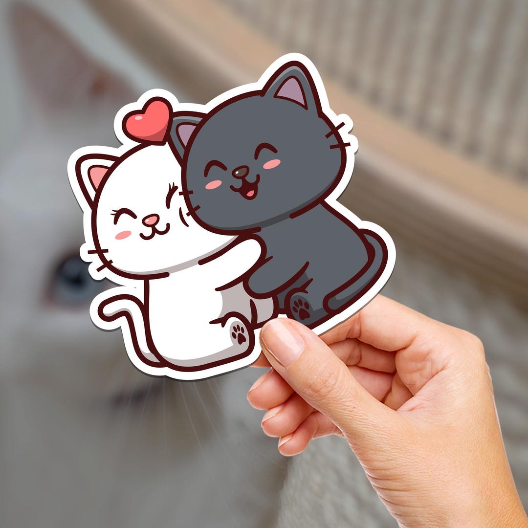 White and Black Cuddling Kitties / Water Bottle Sticker / Journaling ...