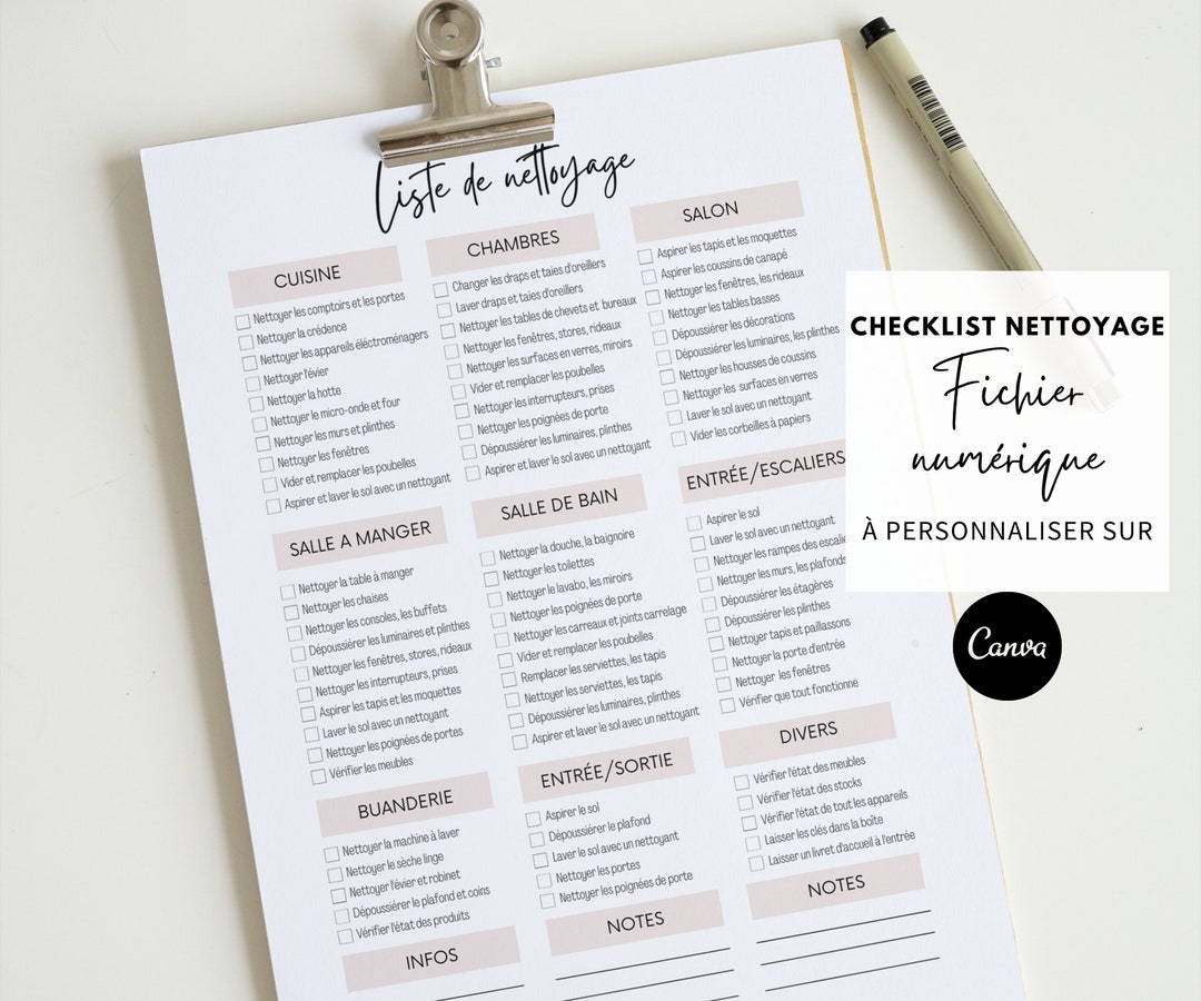 Check-list De Ménage En Français Planning De Nettoyage - Etsy Canada