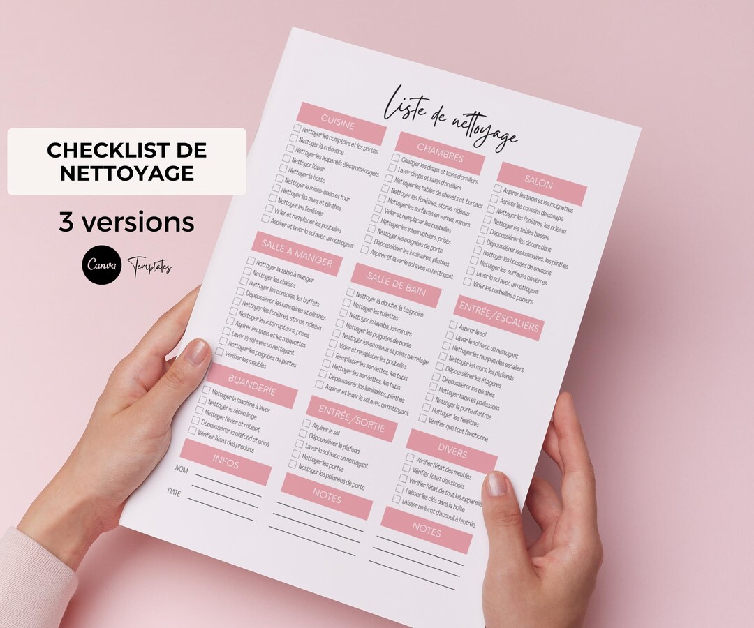 Check-list de ménage en français Airbnb, planning de nettoyage, modèle ...