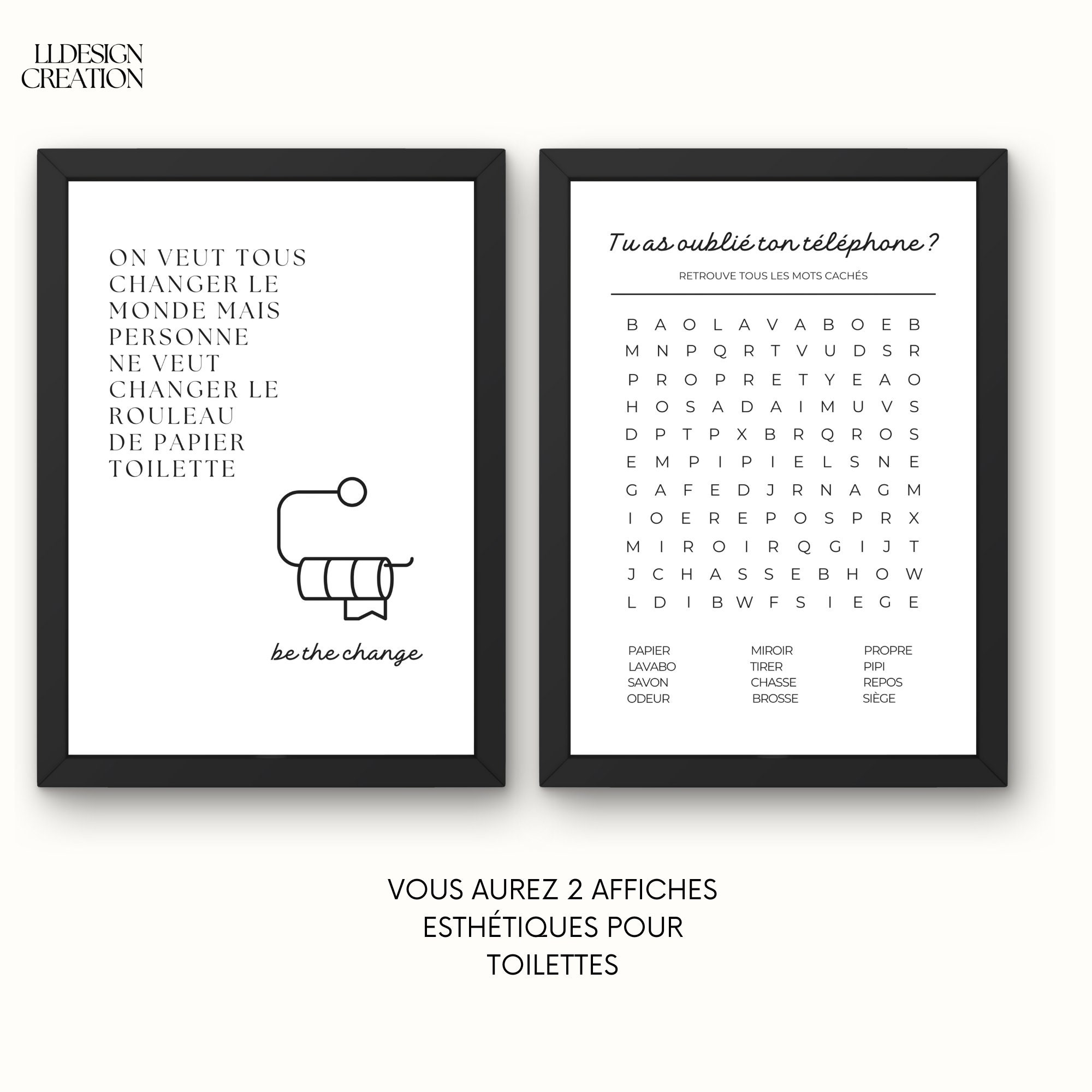Affiche toilettes x2 à imprimer: Poster mots mêlés et Affiche humour wc ...