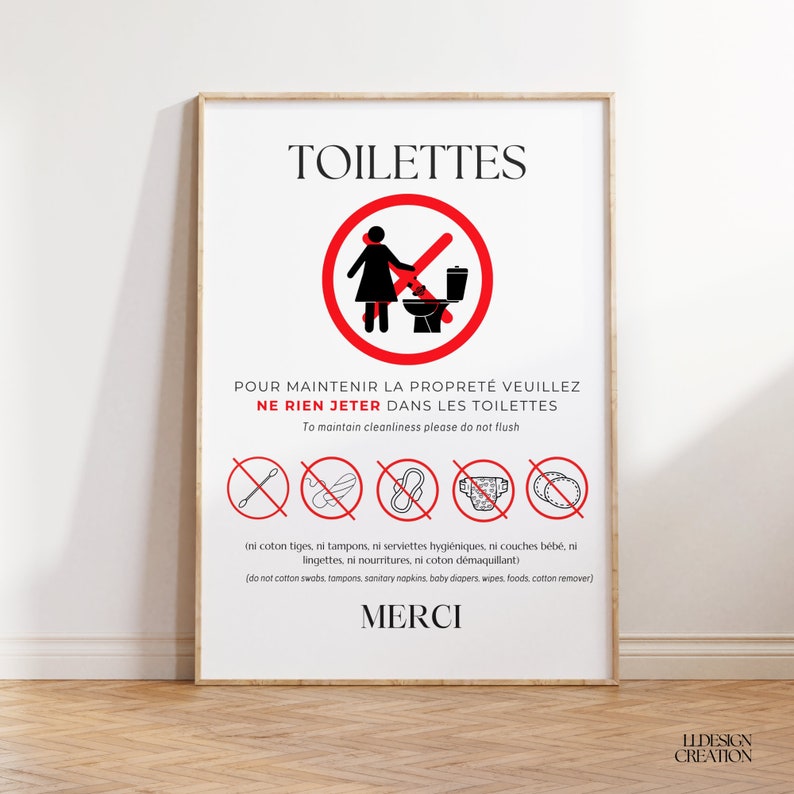 Affiche Ne rien jeter dans les toilettes Airbnb à imprimer pour invités ...