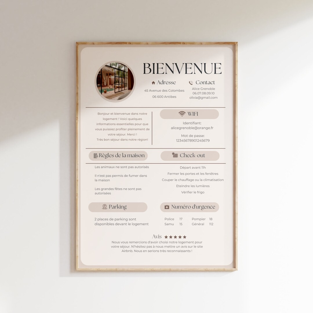 Airbnb Welcome Poster A4 – Customizable French Welcome Sign on Canva ...