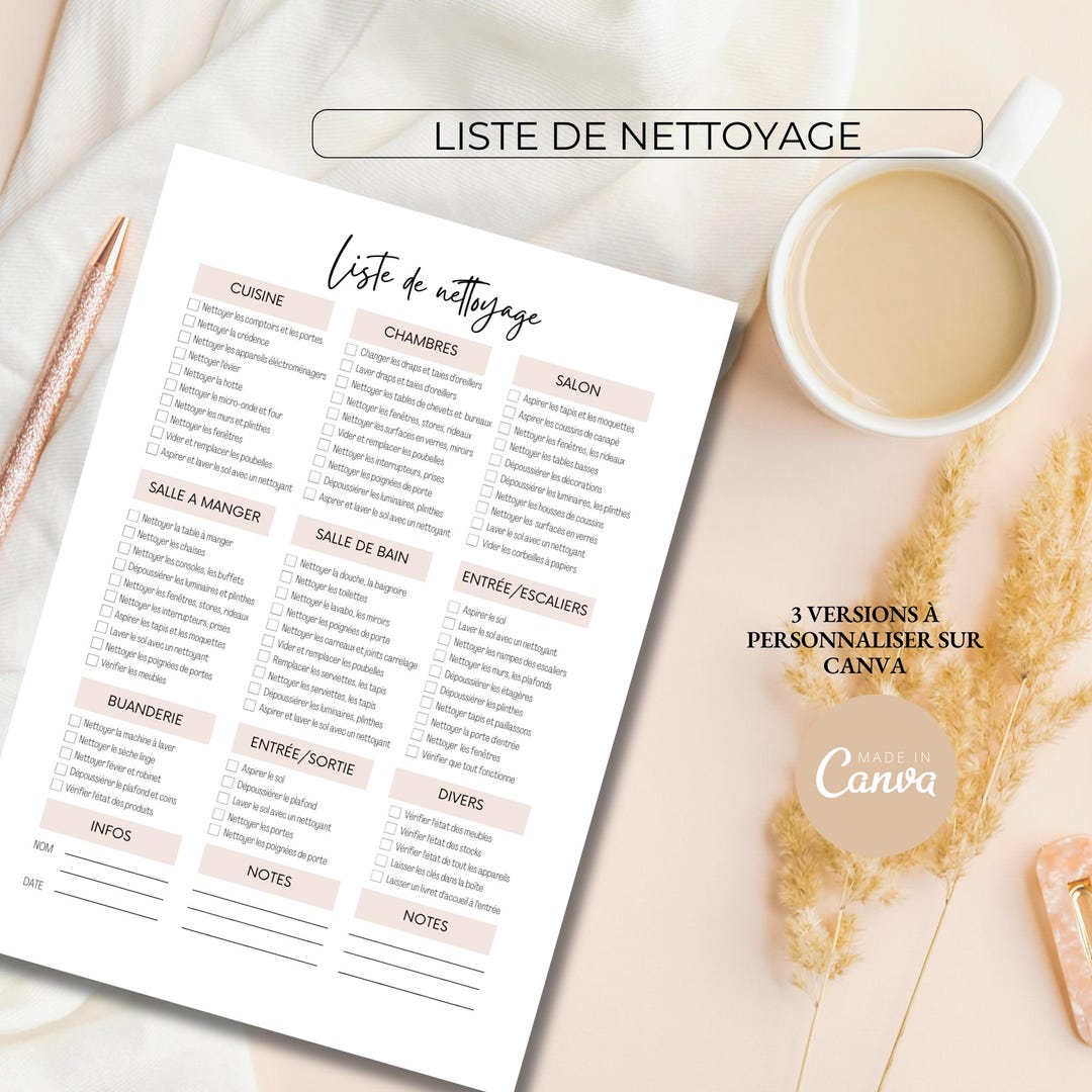 Cleaning Checklist, in French, Cleaning Schedule, Cleaning Template ...