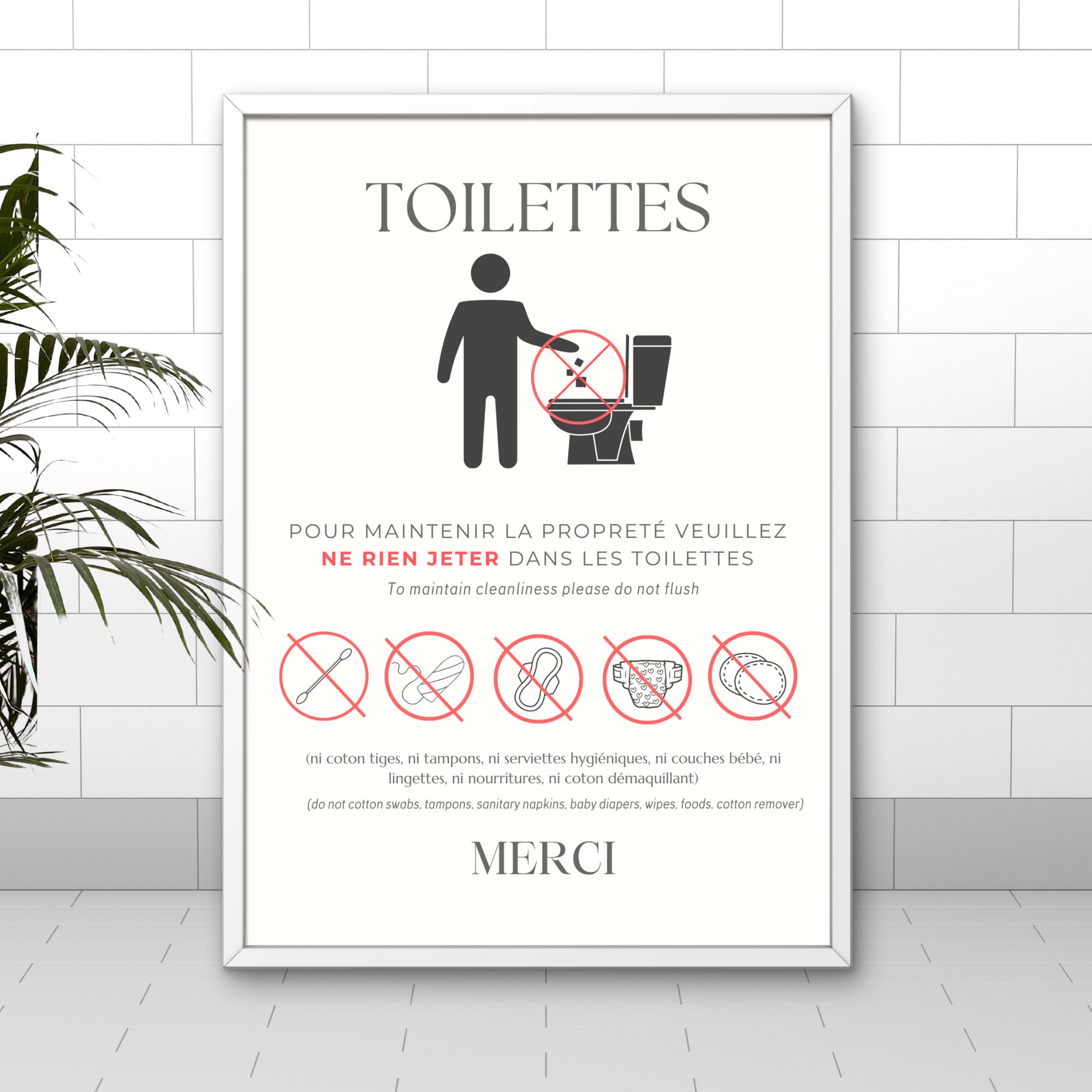 Affiches pour toilettes Ne rien jeter dans les toilettes Airbnb à ...
