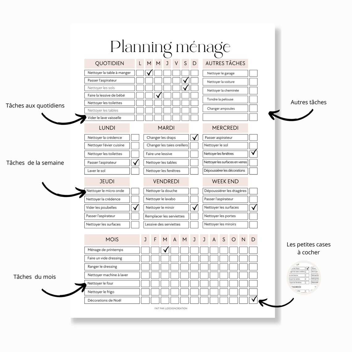 Check-list de ménage en français | Planning de nettoyage | Modèle de ...