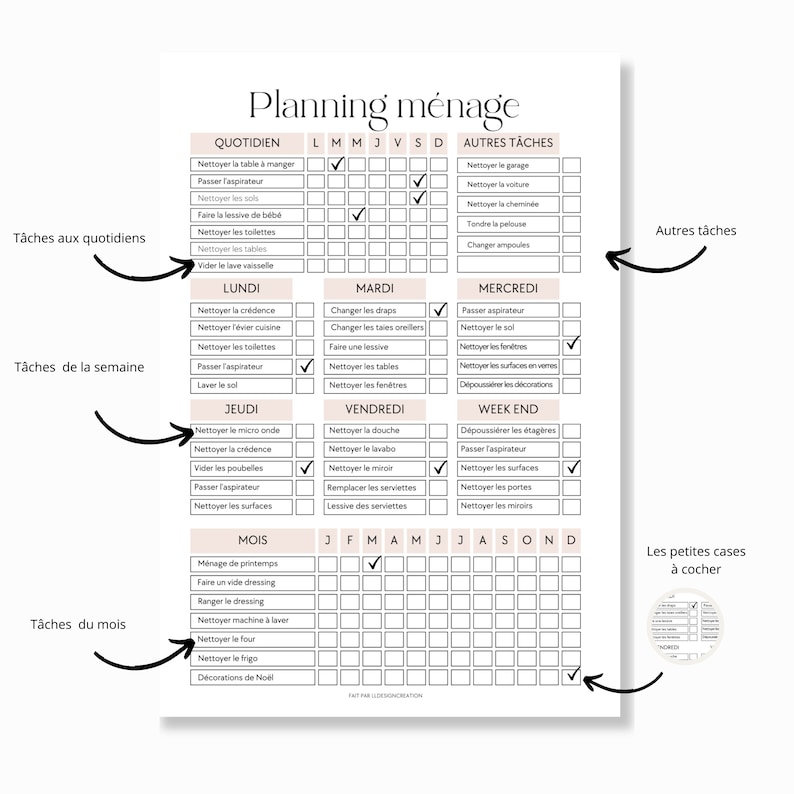 Check-list de ménage en français | Planning de nettoyage | Modèle de ...