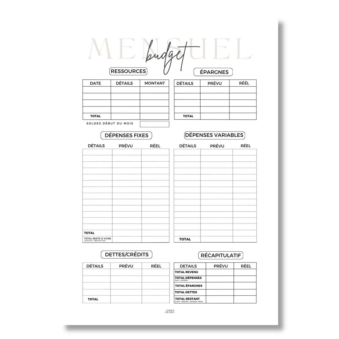Fiche budget mensuel français à imprimer ou à utiliser avec GoodNotes ...