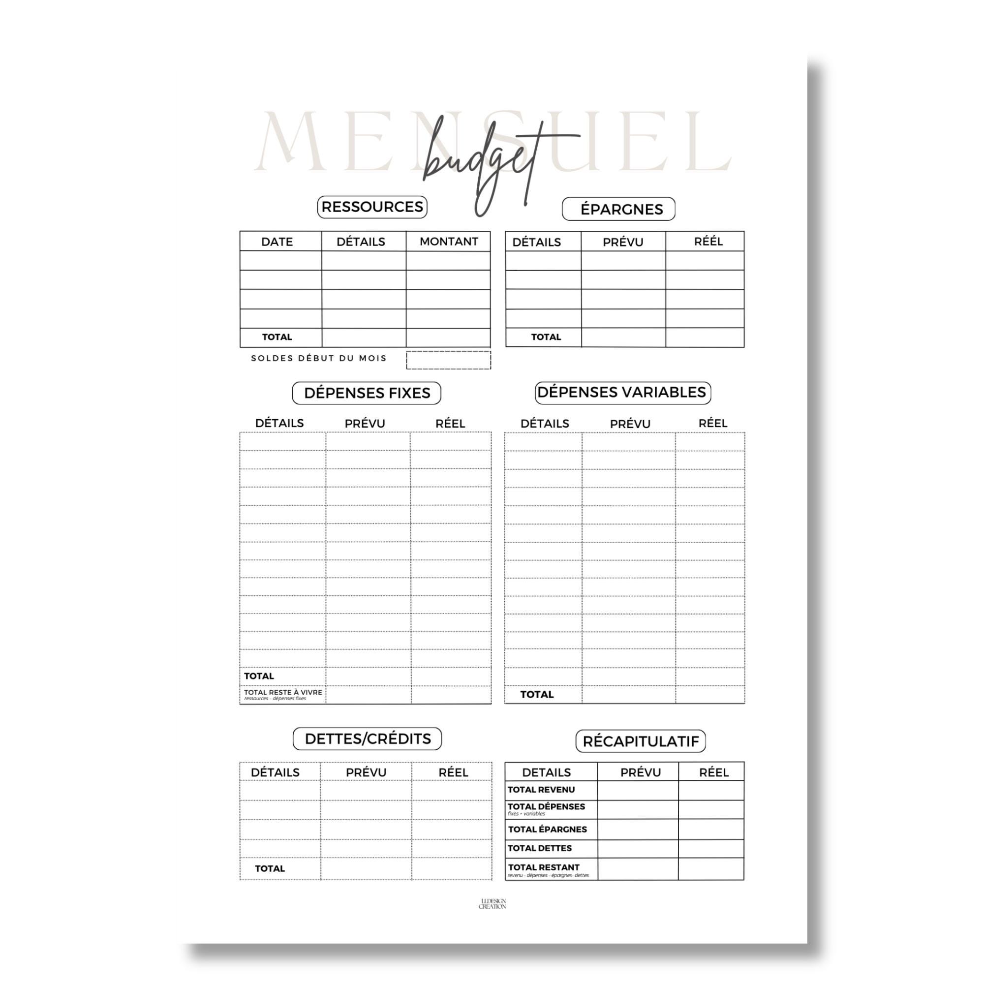 Fiche budget mensuel français à imprimer ou à utiliser avec GoodNotes ...