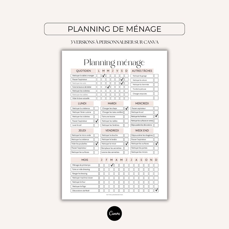 Cleaning Checklist in French | Cleaning Schedule | Customizable ...